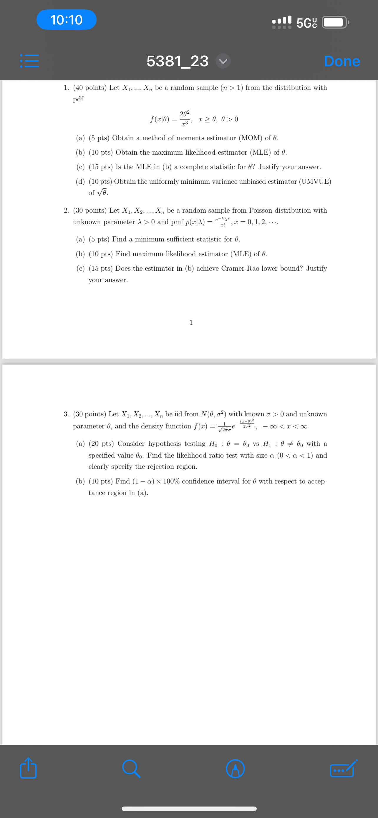1. (40 points) Let X1,…,Xn be a random sample (n>1) | Chegg.com