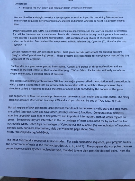 Solved You are hired by a biologist to write a Java program | Chegg.com