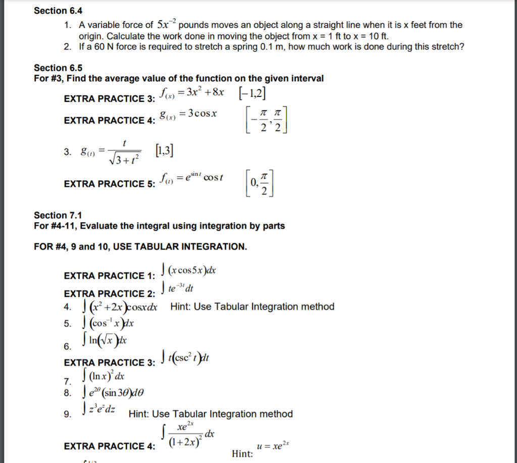 Solved Section 6.4 1. A variable force of 5x 2 pounds moves | Chegg.com