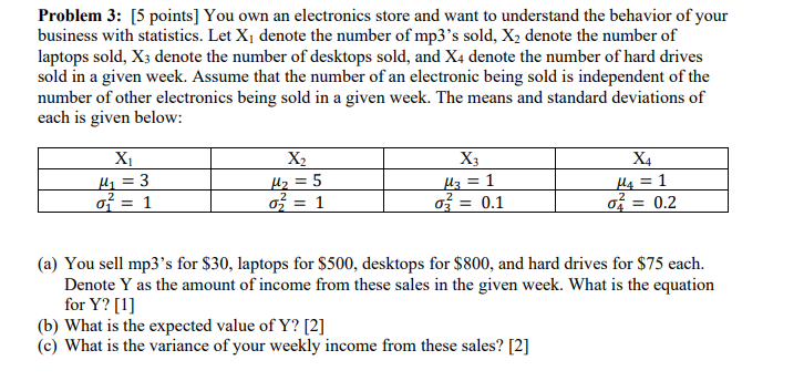 Solved Problem 3: [5 points] You own an electronics store | Chegg.com