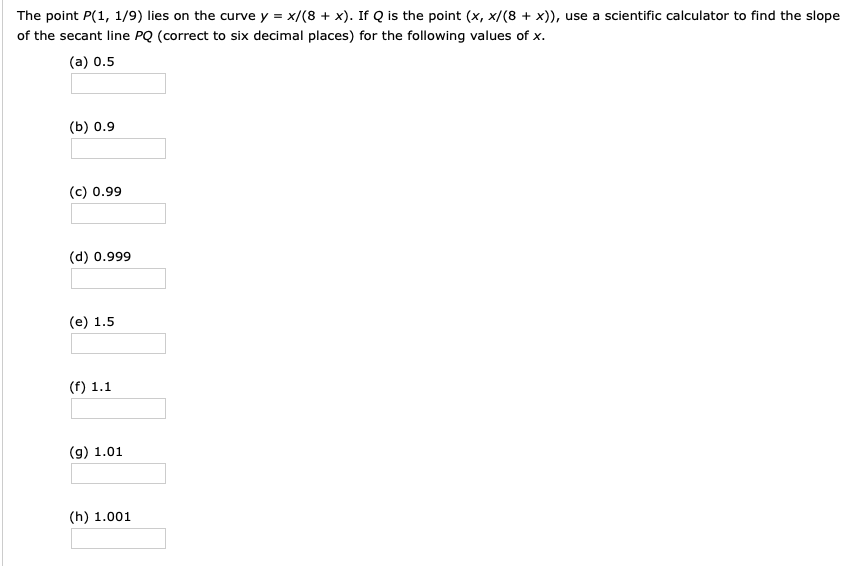Solved The point P(1, 1/9) lies on the curve y = x/(8 + x). | Chegg.com