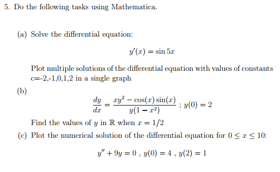 Solved 5. Do the following tasks using Mathematica. (a) | Chegg.com
