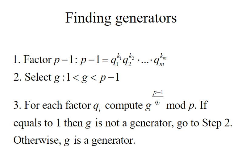 Finding generators 1. Factor p−1:p−1=q1k1q2k2⋅…⋅qmkm | Chegg.com