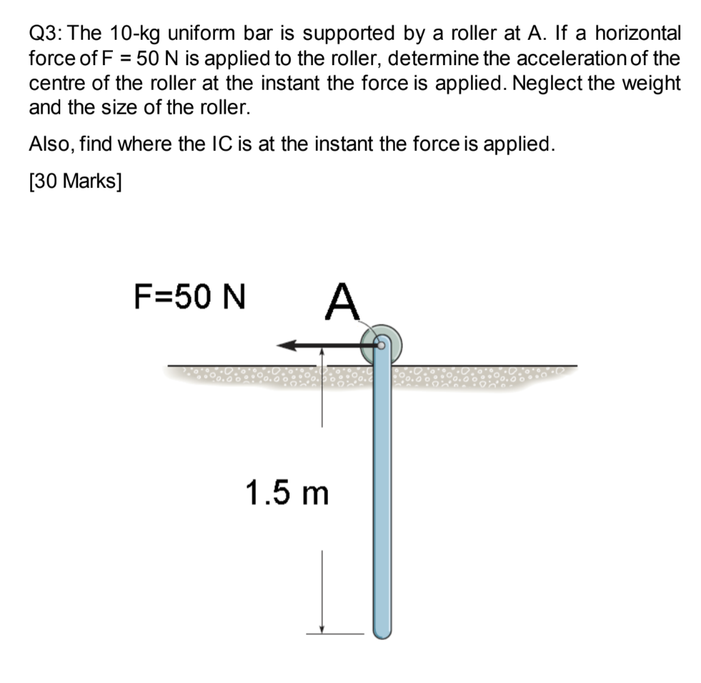 Solved Q3: The 10-kg uniform bar is supported by a roller at | Chegg.com