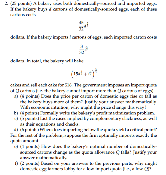 Solved 2. (25 points) A bakery uses both | Chegg.com
