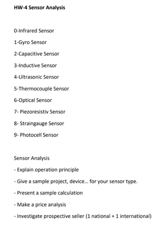 Solved Sensor Analysis - Explain operation principle - Give | Chegg.com