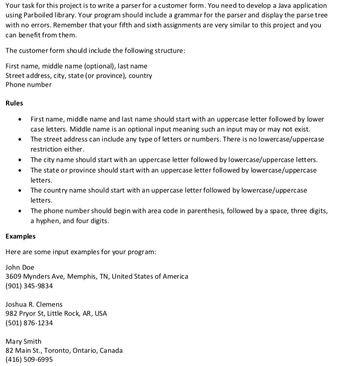 Your task for this project is to write a parser for a | Chegg.com