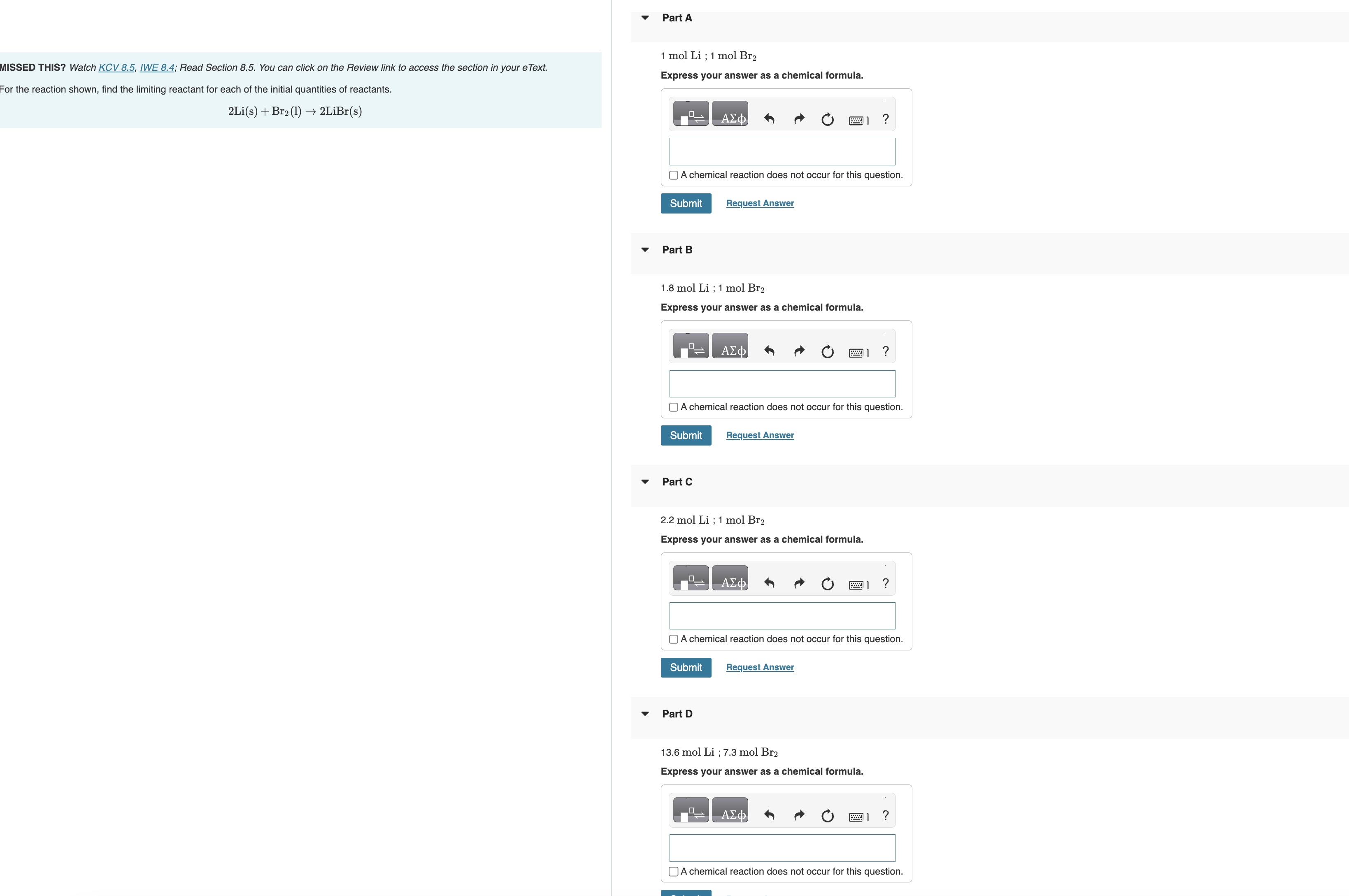 Solved 11) A-DFor the reaction shown, find the limiting | Chegg.com