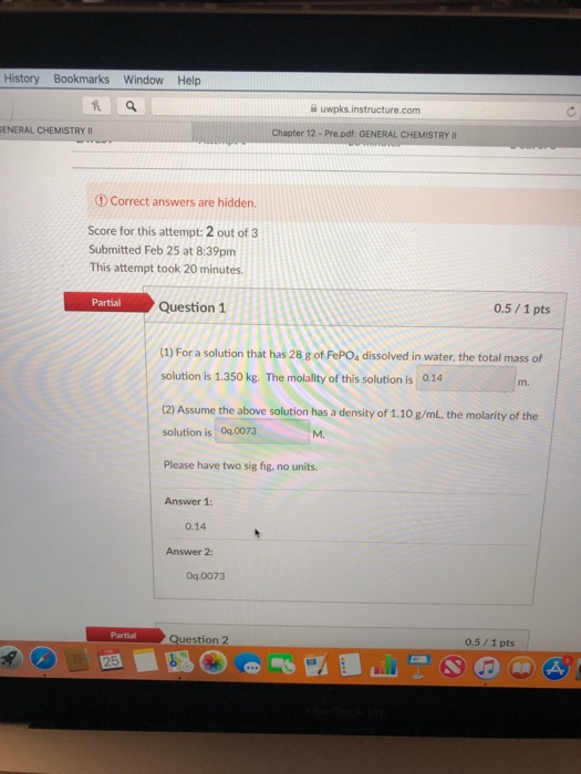 Solved History Bookmarks Window Help a uwpks.instructure.com | Chegg.com