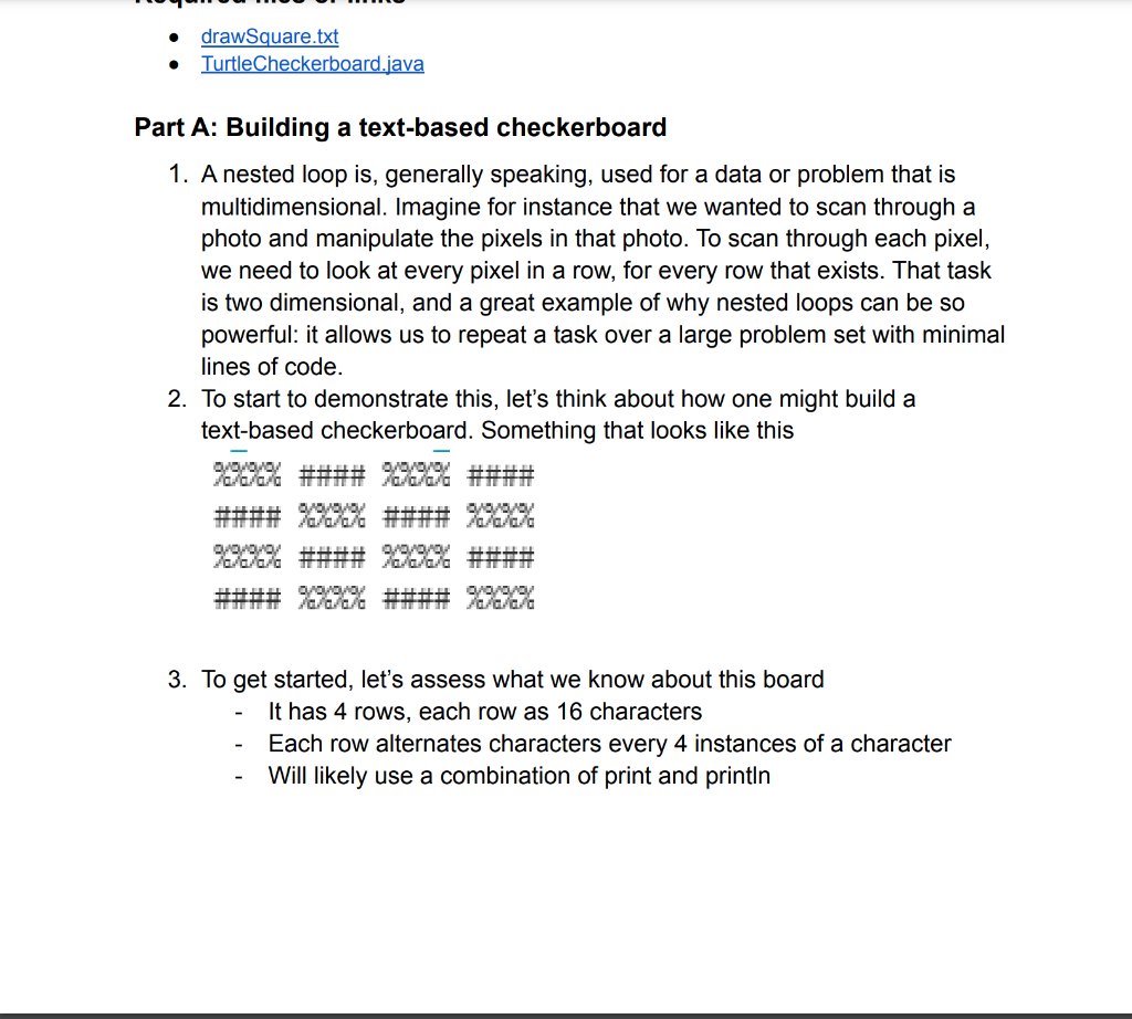 Solved . drawSquare.txt TurtleCheckerboard.java Part A: | Chegg.com