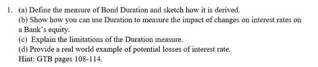 1. (a) Define the measure of Bond Duration and sketch | Chegg.com