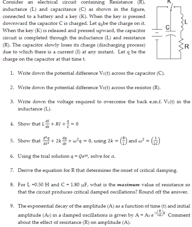 Solved Consider an electrical circuit containing Resistance | Chegg.com