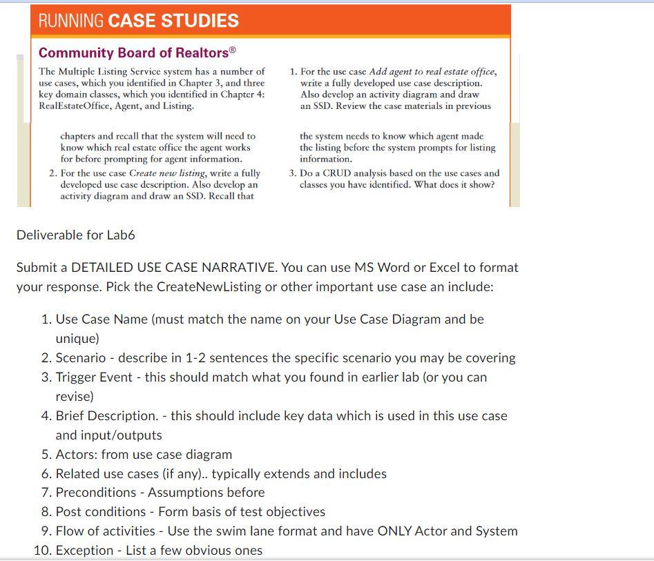 Solved Deliverable for Lab6 Submit a DETAILED USE CASE | Chegg.com