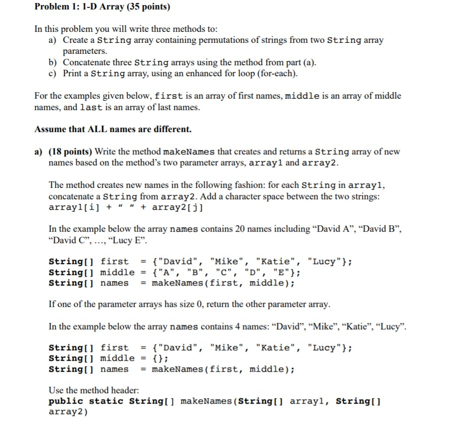 Solved Problem 1: 1-D Array (35 points) In this problem you | Chegg.com