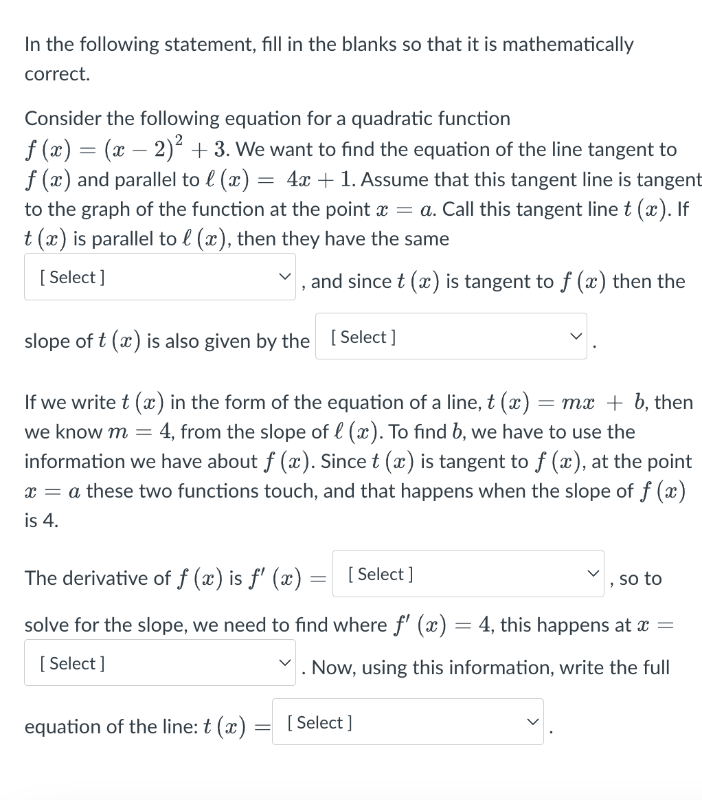 Solved In the following statement, fill in the blanks so | Chegg.com