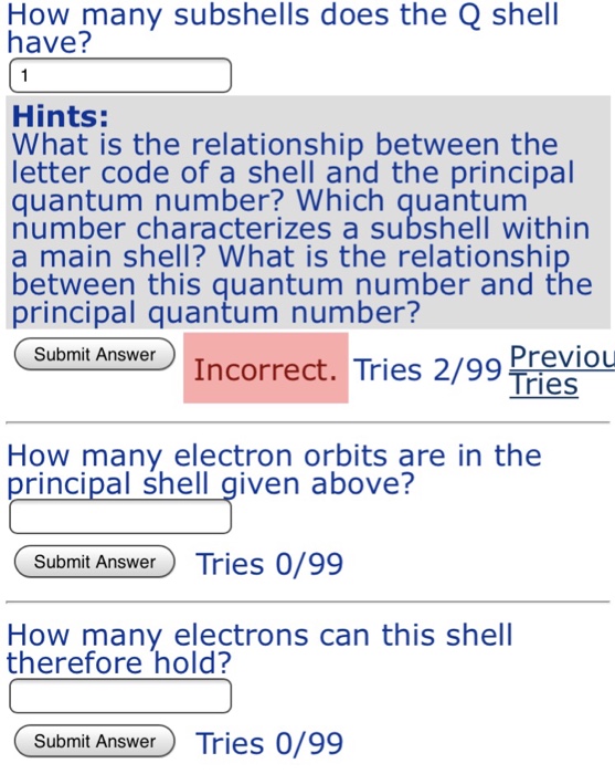 Solved How many subshells does the Q shell have? Hints: What | Chegg.com
