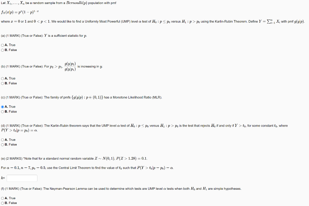 Let X1,…,Xn be a random sample from a Bernoulli (p) | Chegg.com