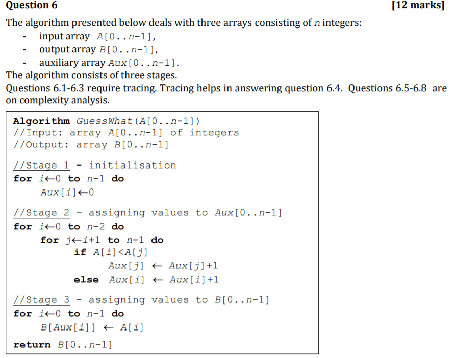 Solved Question 6 [12 marks] The algorithm presented below | Chegg.com