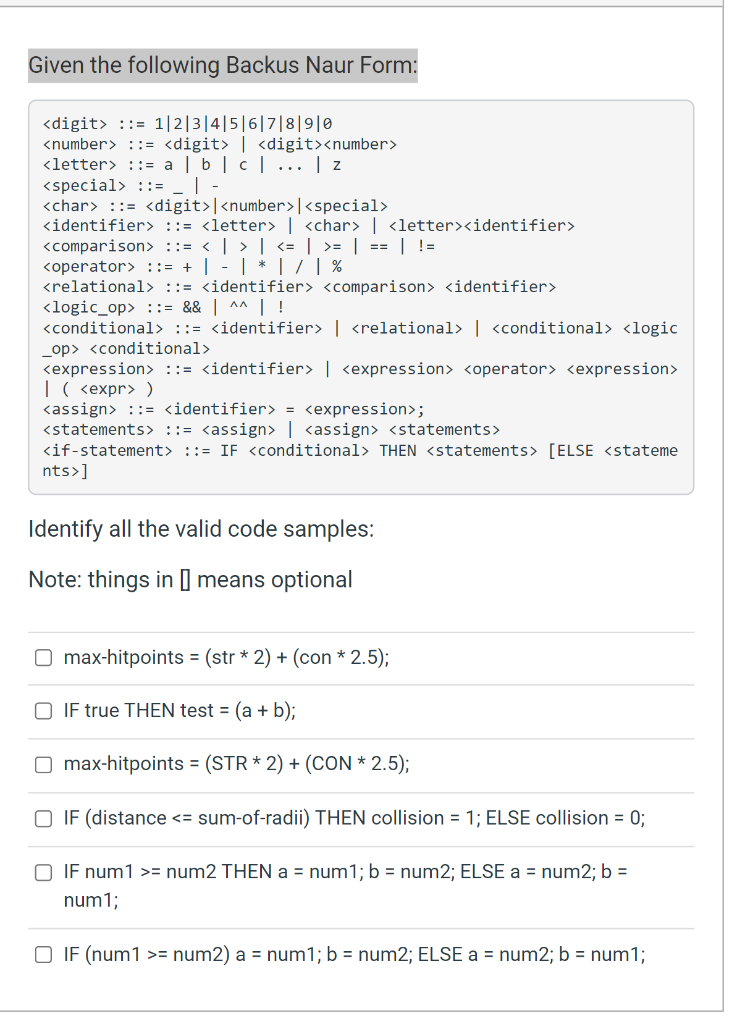 Solved what are the correct choices question Given the | Chegg.com