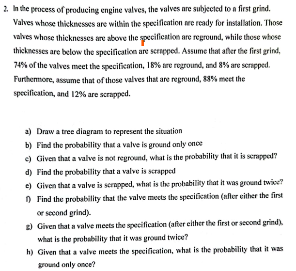 Solved 2. In the process of producing engine valves, the | Chegg.com