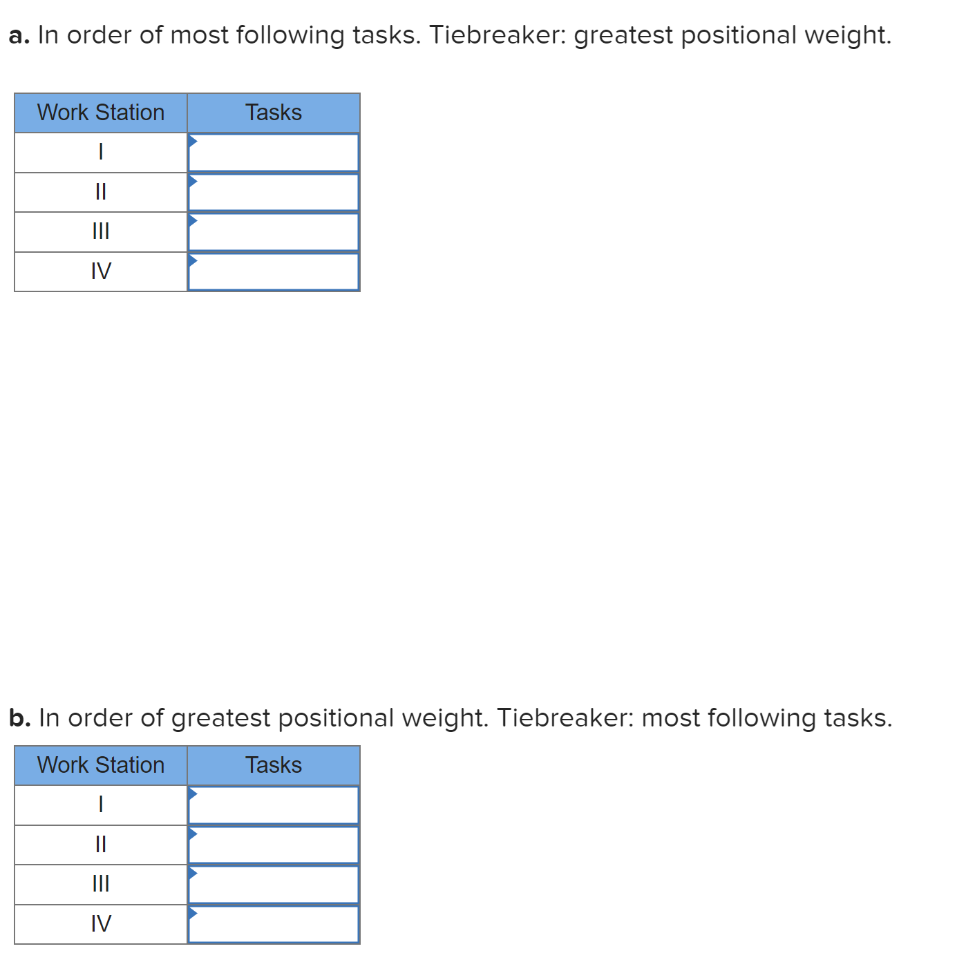 A manager wants to assign tasks to workstations as | Chegg.com