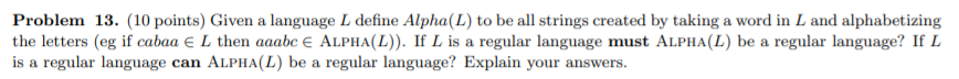 Solved Problem 13. (10 points) Given a language L define | Chegg.com
