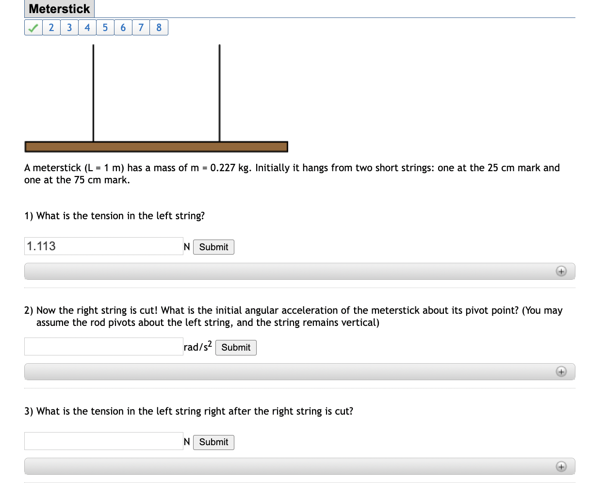 A meterstick (L = 1 m) has a mass of m = 0.227 kg. | Chegg.com