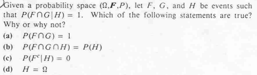 Solved Given a probability space (Ω,F,P), let F,G, and H be | Chegg.com