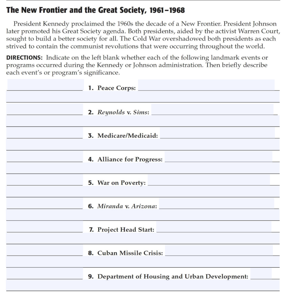 The New Frontier and the Great Society, 1961-1968 | Chegg.com