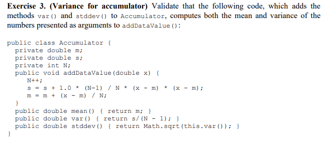 Solved Exercise 3. (Variance for accumulator) Validate that | Chegg.com