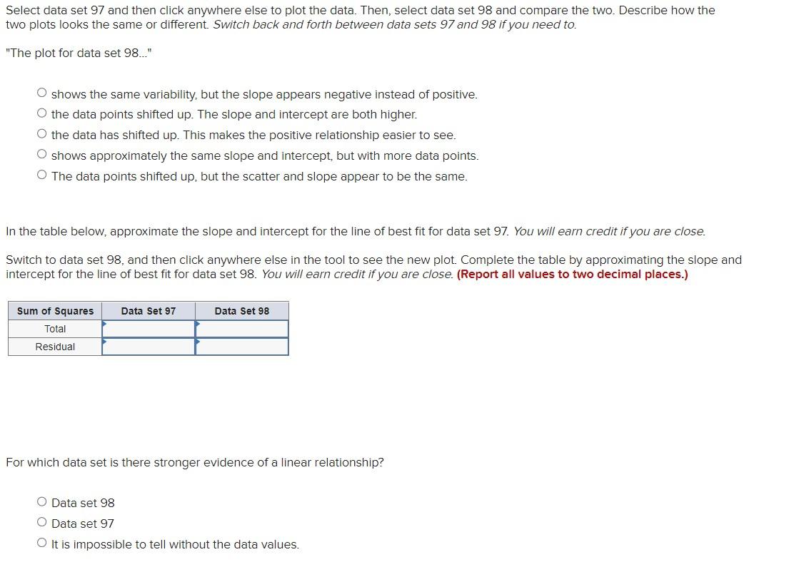 RegressionSelect data set 97 and then click anywhere | Chegg.com