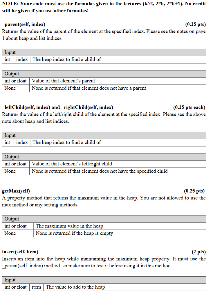 Solved deleteMax(self) (3 pts) Removes the maximum element | Chegg.com