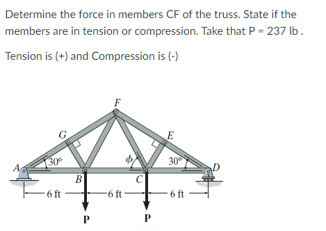 Solved Determine the force in members CF of the truss. State | Chegg.com