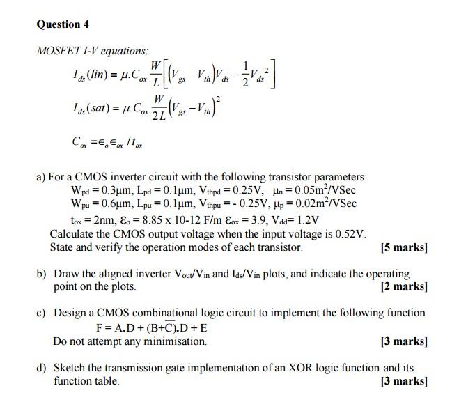MOSFET I-V equations: Ids( lin | Chegg.com