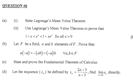 Solved QUESTION #6 (a). C (b) (1) State Lagrange's Mean | Chegg.com