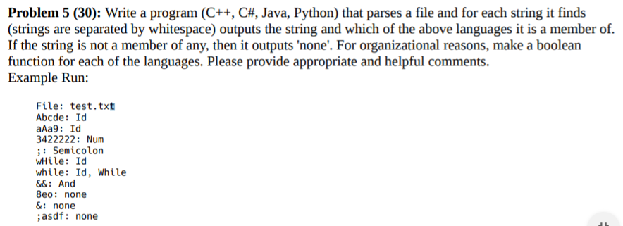 Solved Problem 5 (30): Write a program (C++, C#, Java, | Chegg.com