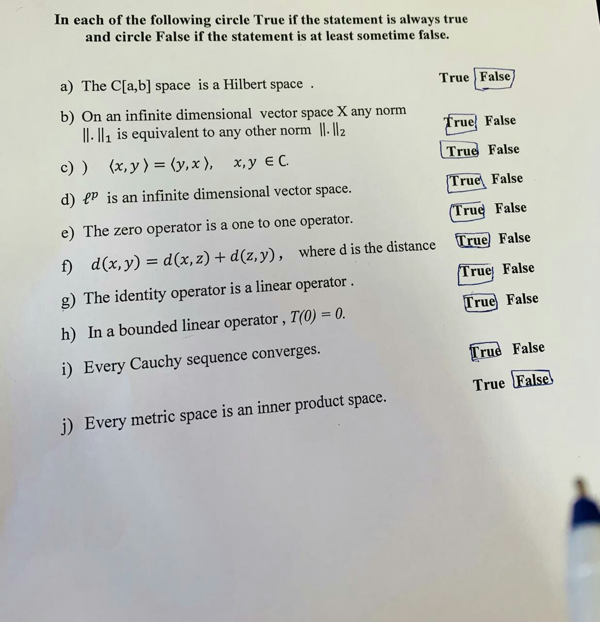 Solved In each of the following circle True if the statement | Chegg.com