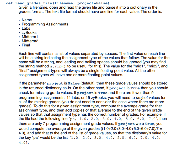 Solved def read_grades_file(filename, project=False): Given | Chegg.com