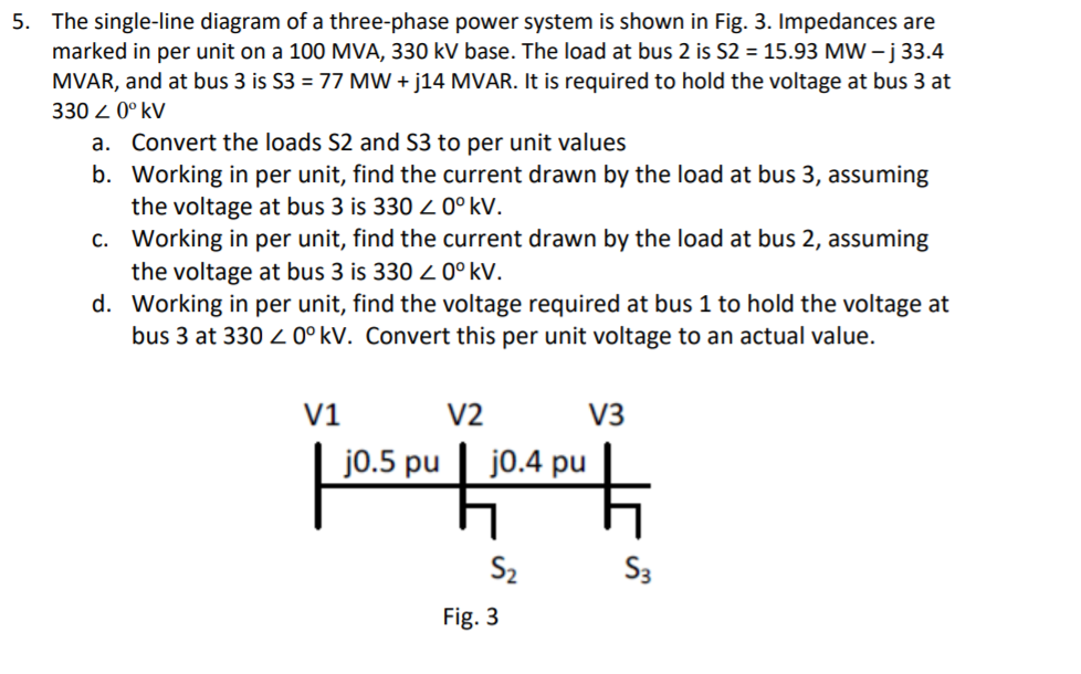 Solved 5. The single-line diagram of a three-phase power | Chegg.com