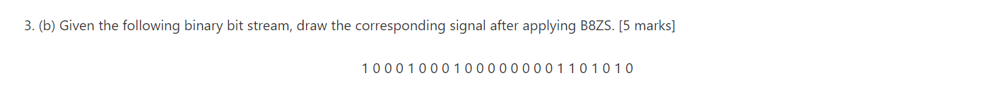 Solved 3. (b) Given the following binary bit stream, draw | Chegg.com