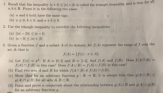 Solved 1. Recall that the inequality la+bl lal+ lbl is | Chegg.com