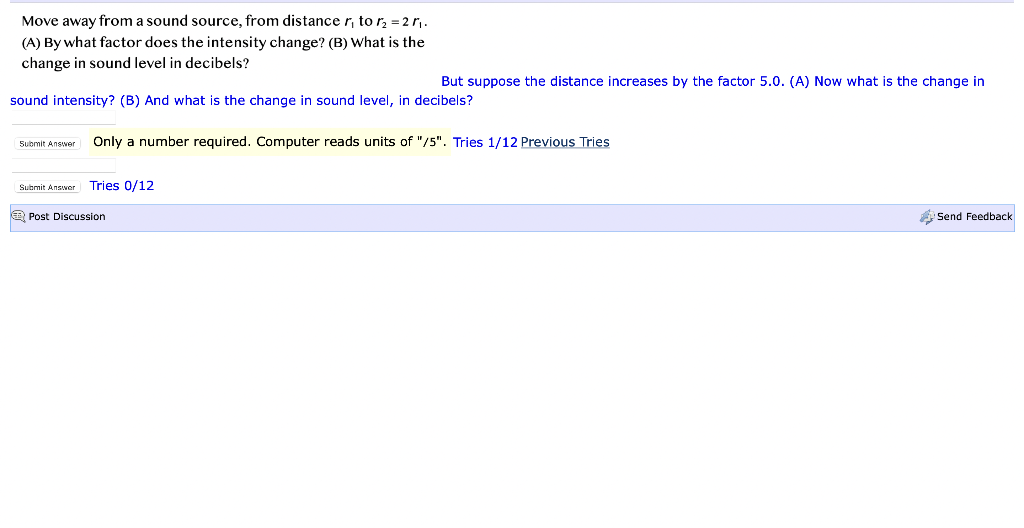 Solved Move away from a sound source, from distance r1 to | Chegg.com