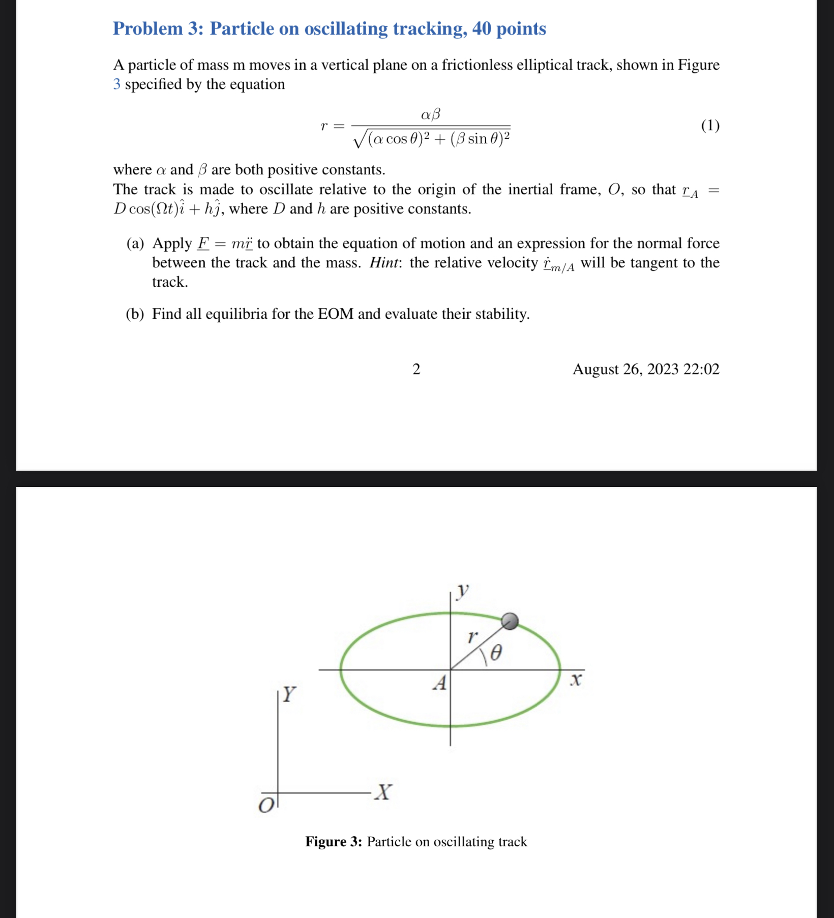 Solved Problem 3: Particle on oscillating tracking, 40 | Chegg.com