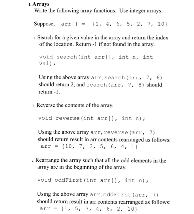 Solved 1. Arrays Write the following array functions. Use | Chegg.com