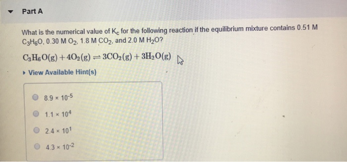 Solved Part A .51 M What is the numerical value of Kc for | Chegg.com