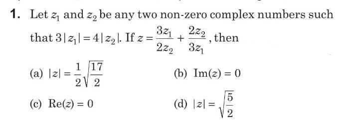 Solved 1. Let z and zz be any two non-zero complex numbers | Chegg.com