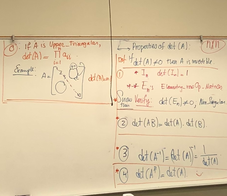 Solved o if Å is Upper_Triangular, det (A)= Tari. Example: | Chegg.com
