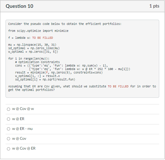 Solved Question 10 1 pts Consider the pseudo code below to | Chegg.com
