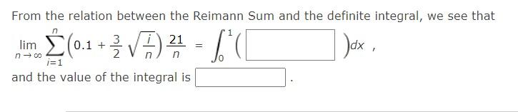 Solved From the relation between the Reimann Sum and the | Chegg.com