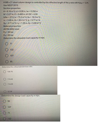 Solved A Wis ×21 steel colamn design is centroled ty the | Chegg.com